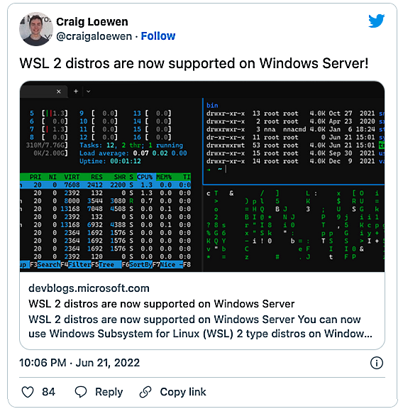 June Windows Server 2022 update adds support for WSL2